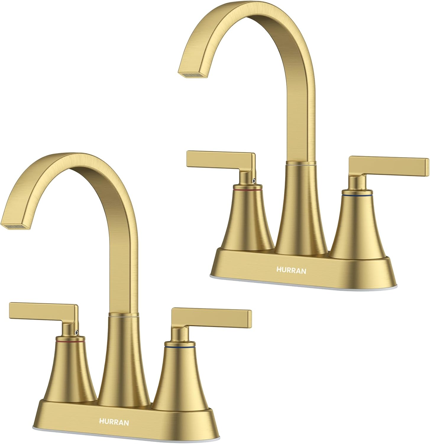 Bathroom Sink Faucet, 4 Inch Brushed Gold Bathroom Faucets for Sink 3 Hole with Pop-up Drain and ...