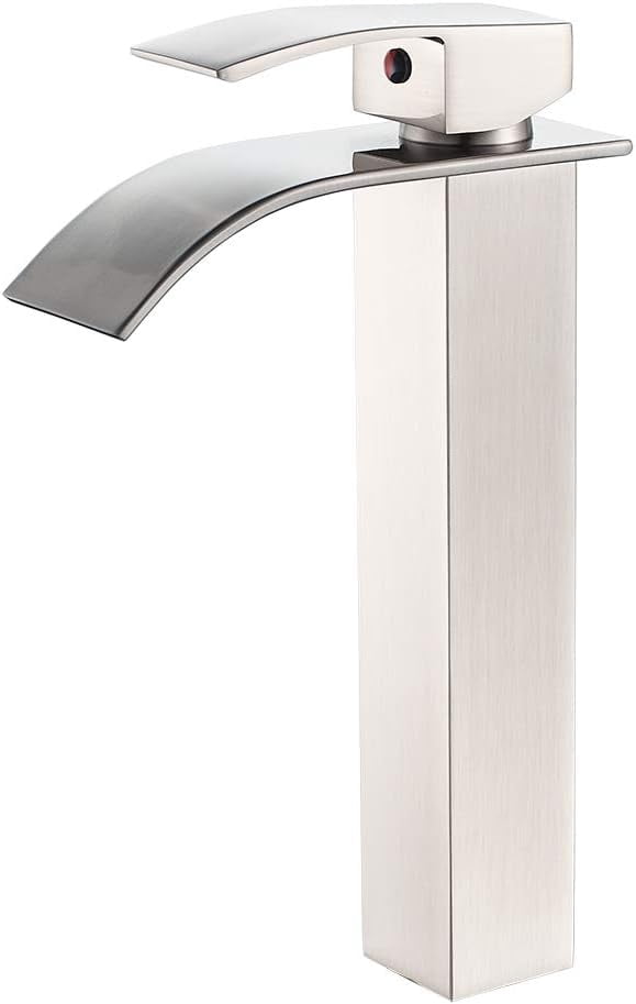 Bathroom Sink Faucet with Brushed Nickel Finish, Modern Tall Waterfall ...
