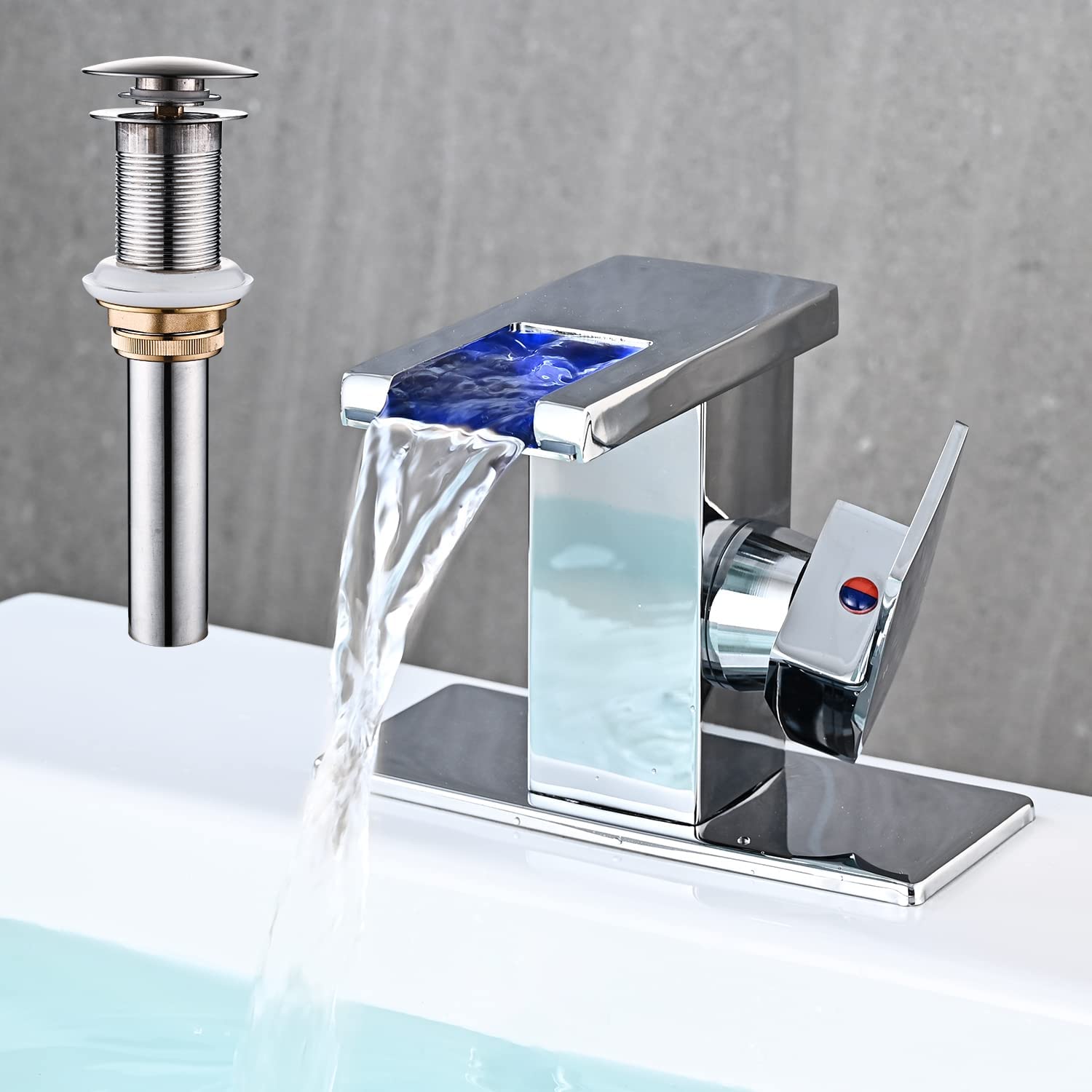 Bathroom Sink Faucet, Chrome Waterfall Single Hole Handle Vanity ...