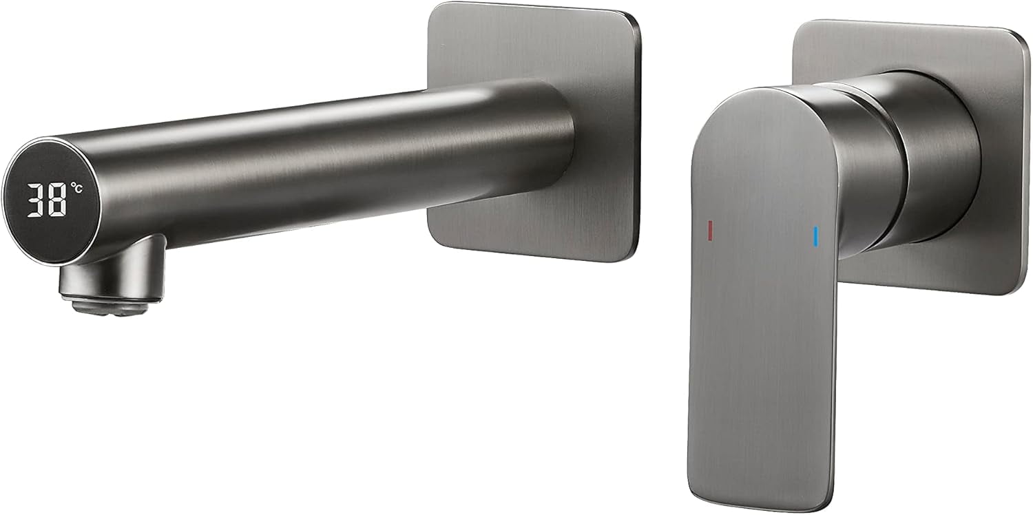 Bathroom Sink Faucet with Digital Display Bathroom Faucet Wall Mount ...