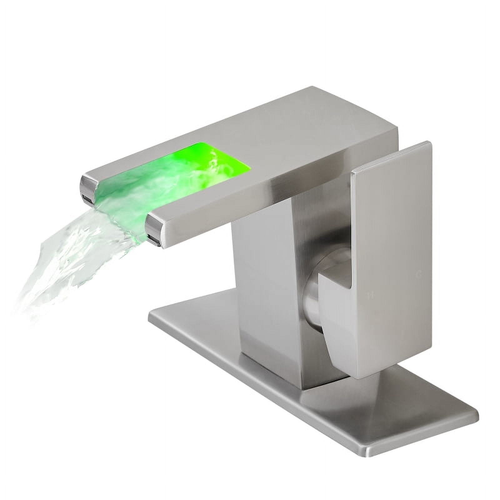 Bathroom Sink Faucet LED Light 3 Colors Changing Waterfall Glass Spout ...