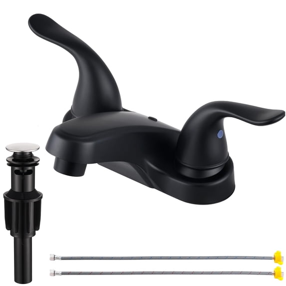 Bathroom Sink Faucet Matte Black Dual Handles 4 Inch with Pop-up Drain ...