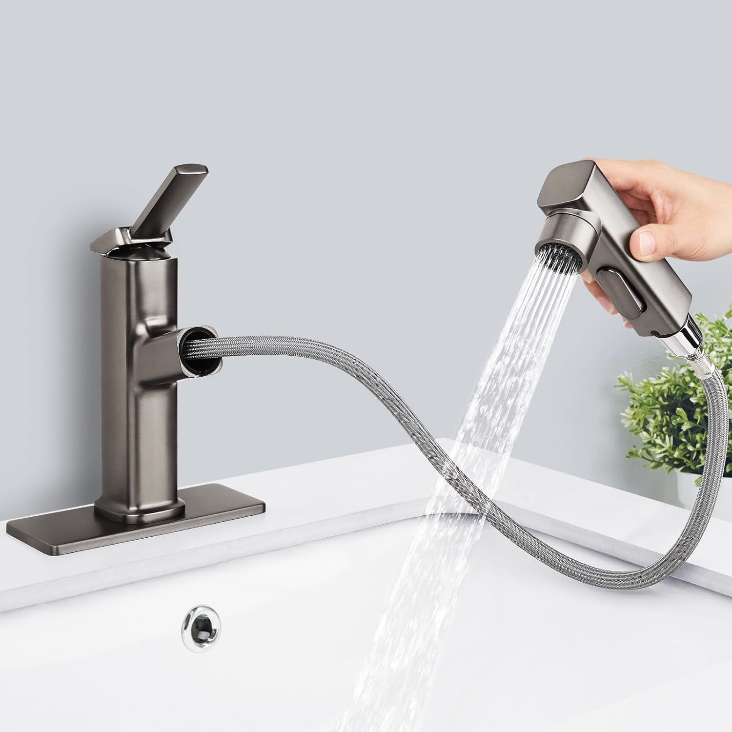 Bathroom Sink Faucet with Pull Out Sprayer, 3 Water Flow Modes Modern ...