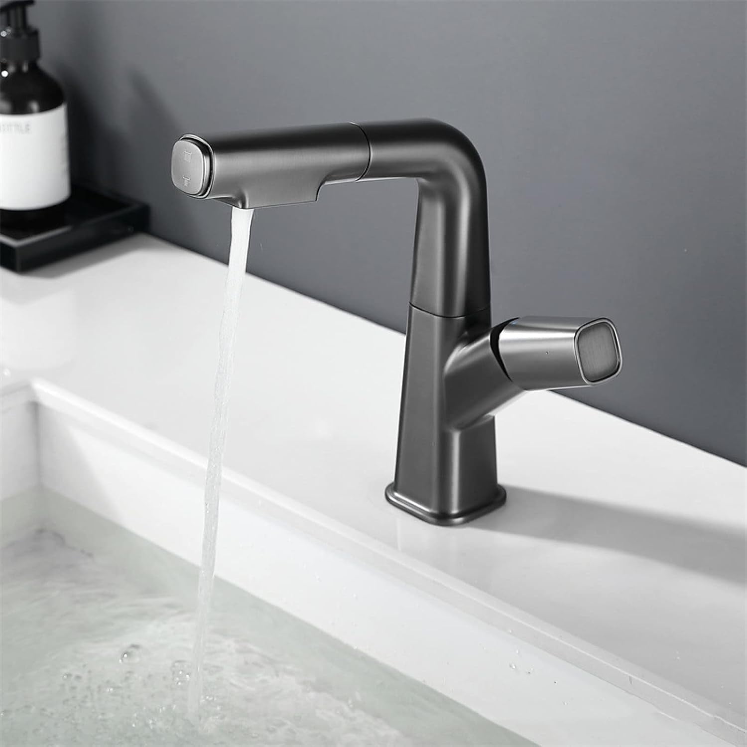 Bathroom Sink Faucet with Pull Out Sprayer,360° Swivel Spout Bathroom ...