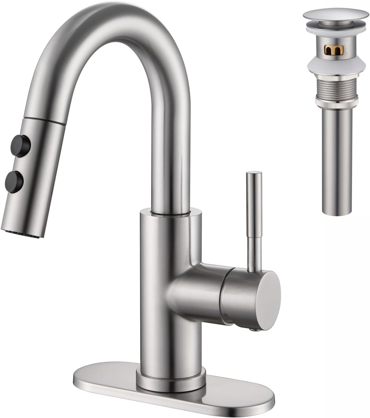 Bathroom Sink Faucet with Pull Down Sprayer, Brushed Nickel Single ...