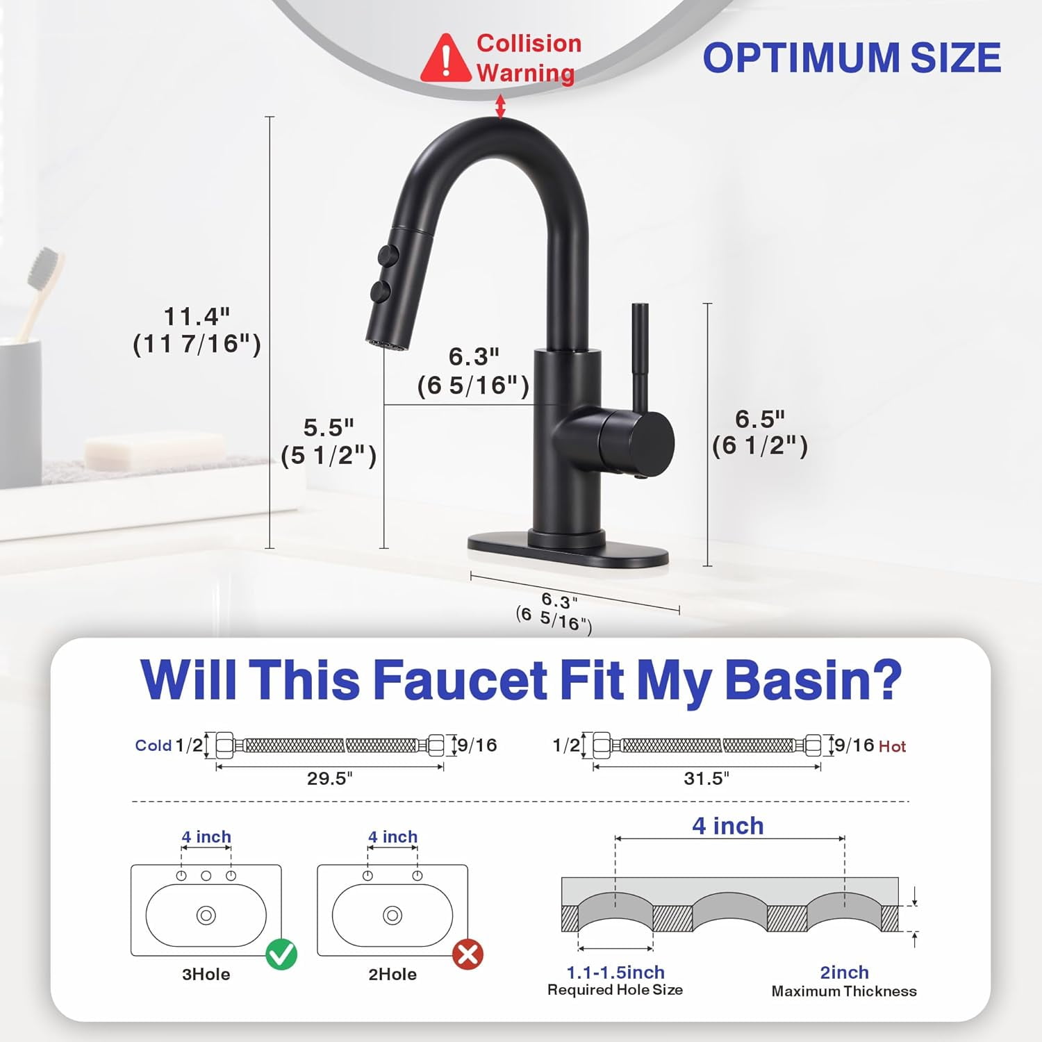 Bathroom Sink Faucet with Pull Down Sprayer, Matte Black Single Handle ...