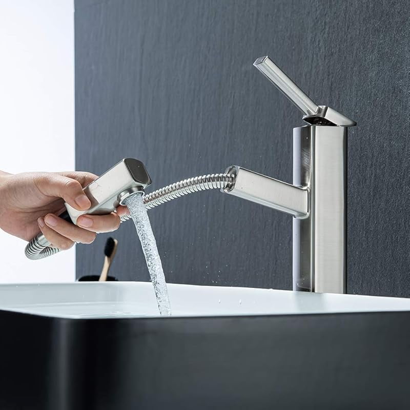 Bathroom Sink Faucet with Pull Out Sprayer Single Handle Basin Mixer ...