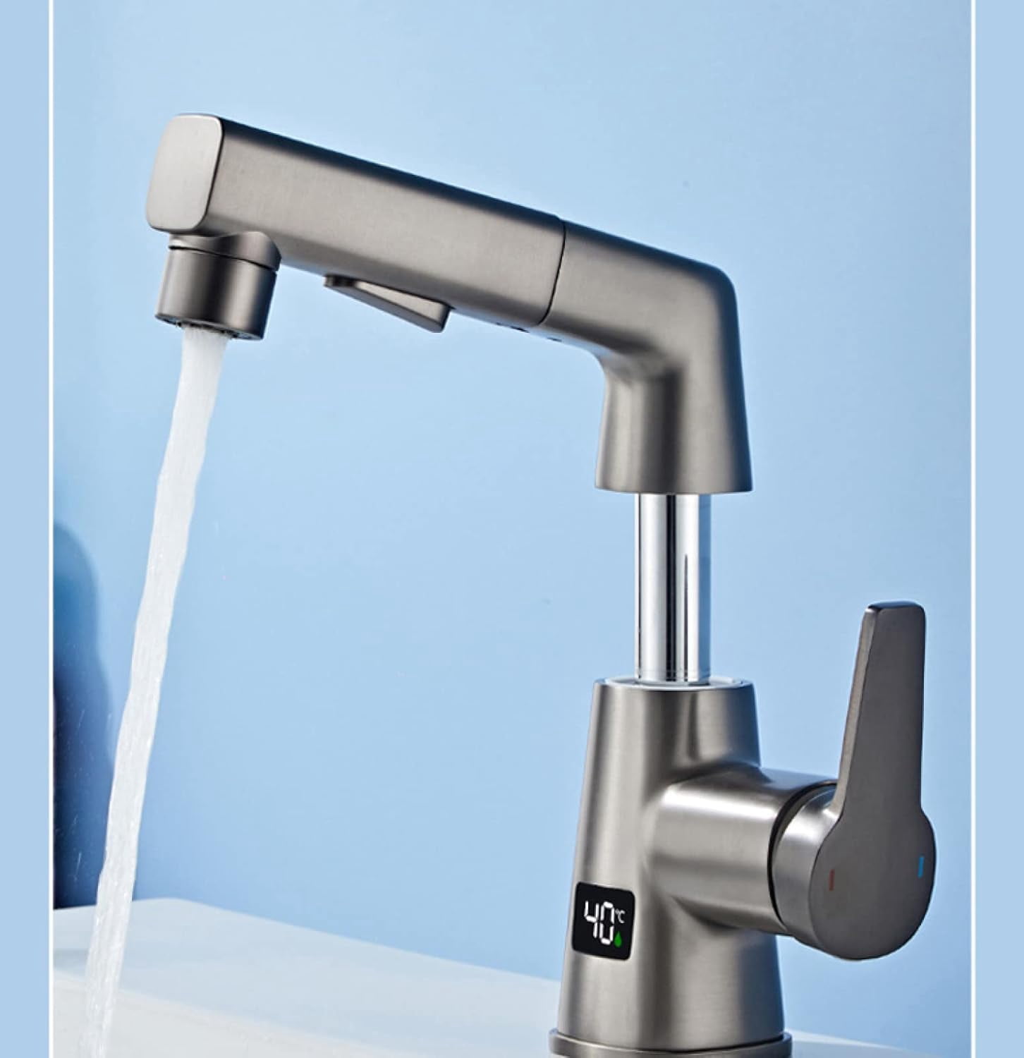 Bathroom Sink Faucet with Pull Out Sprayer,Temperature Digital Display ...
