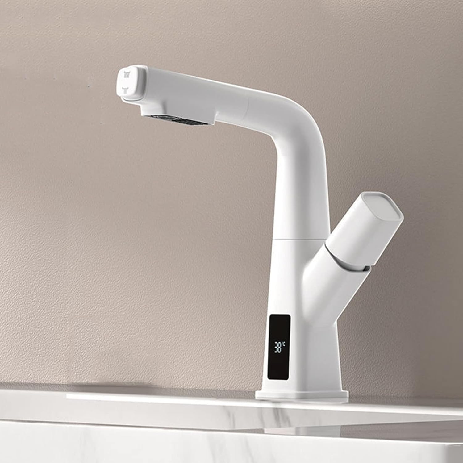 Bathroom Sink Faucet with Pull Out Sprayer, Temperature Digital Display ...