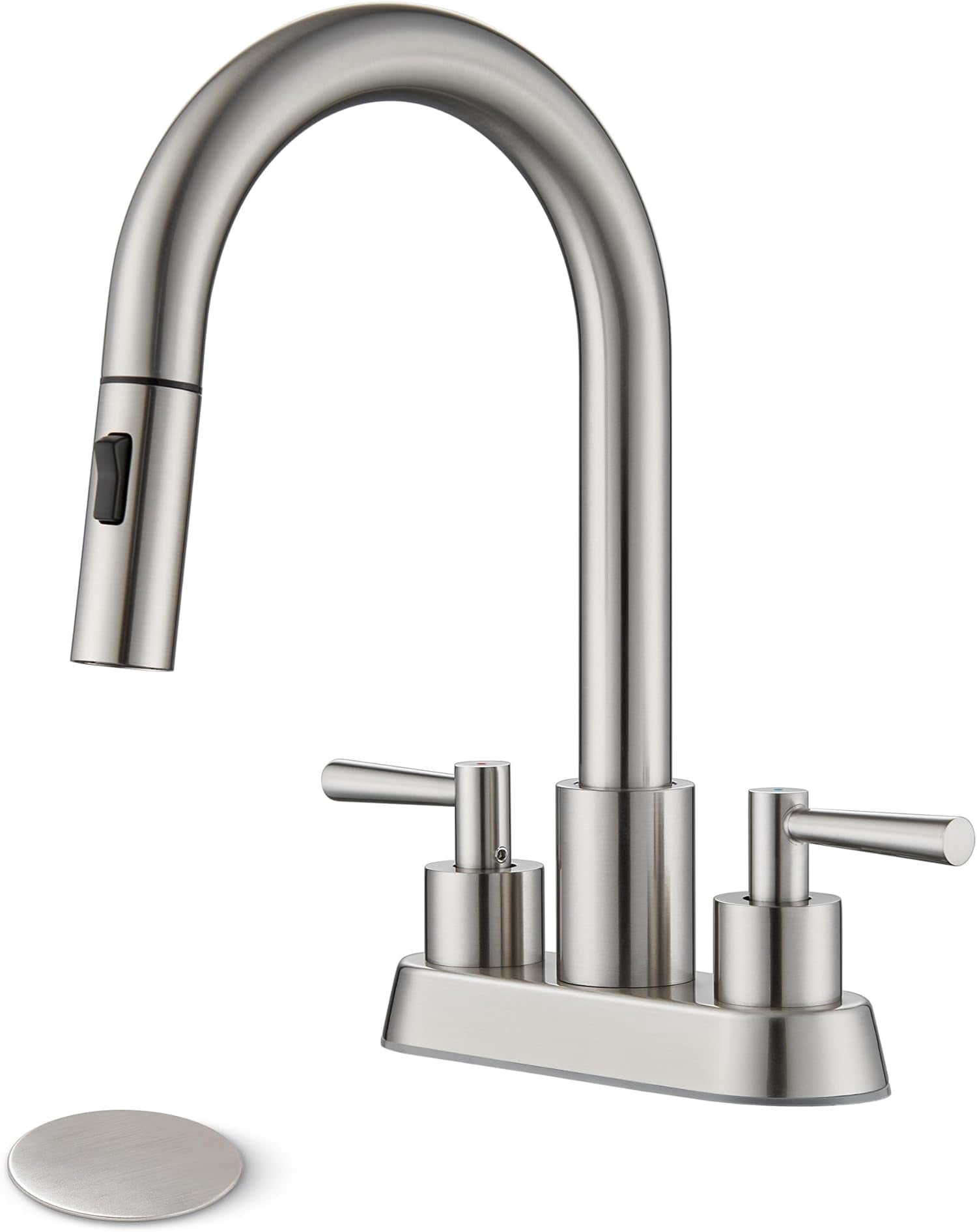 Bathroom Sink Faucet with Sprayer 2 Handles, Brushed Nickel Pull Down ...
