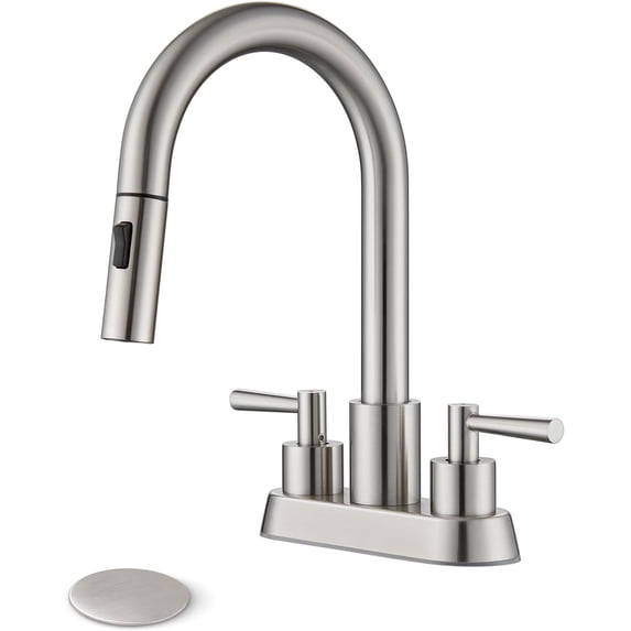 Bathroom Sink Faucet with Sprayer 2 Handles, Brushed Nickel Pull Down ...