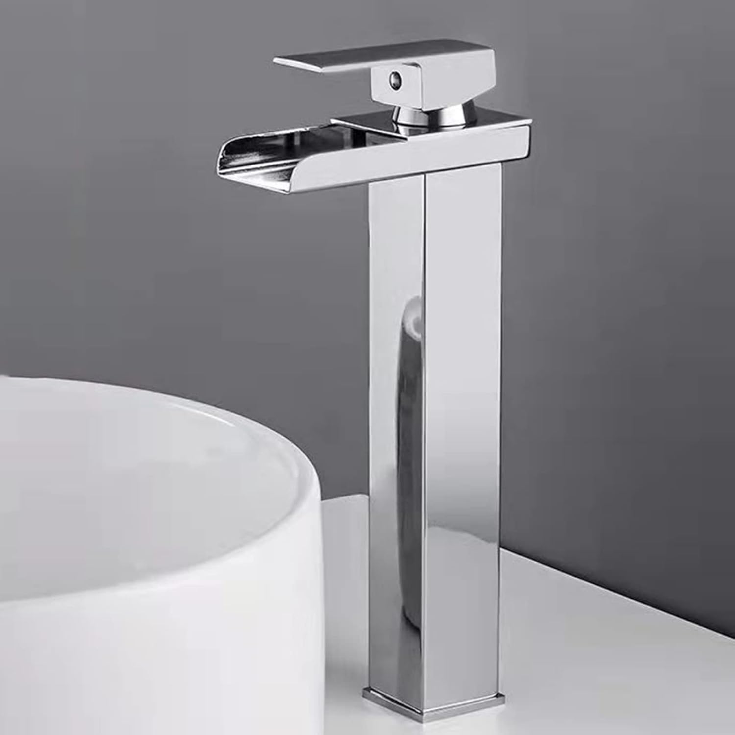 Bathroom Sink Faucet Waterfall Chrome Plated, Stainless Steel Vanity ...