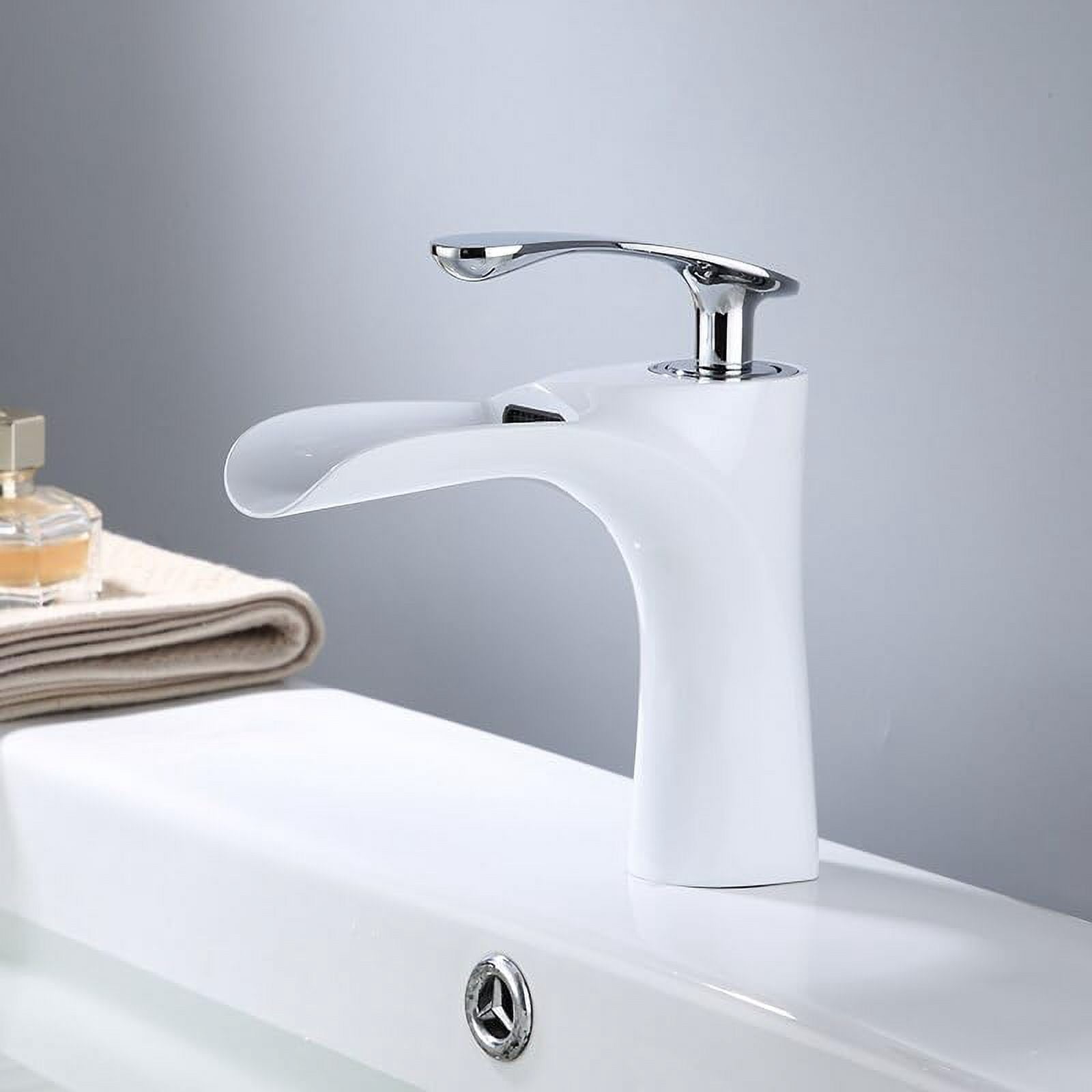 Bathroom Sink Faucet White Brass Cold and Hot Bathroom Faucet Single ...