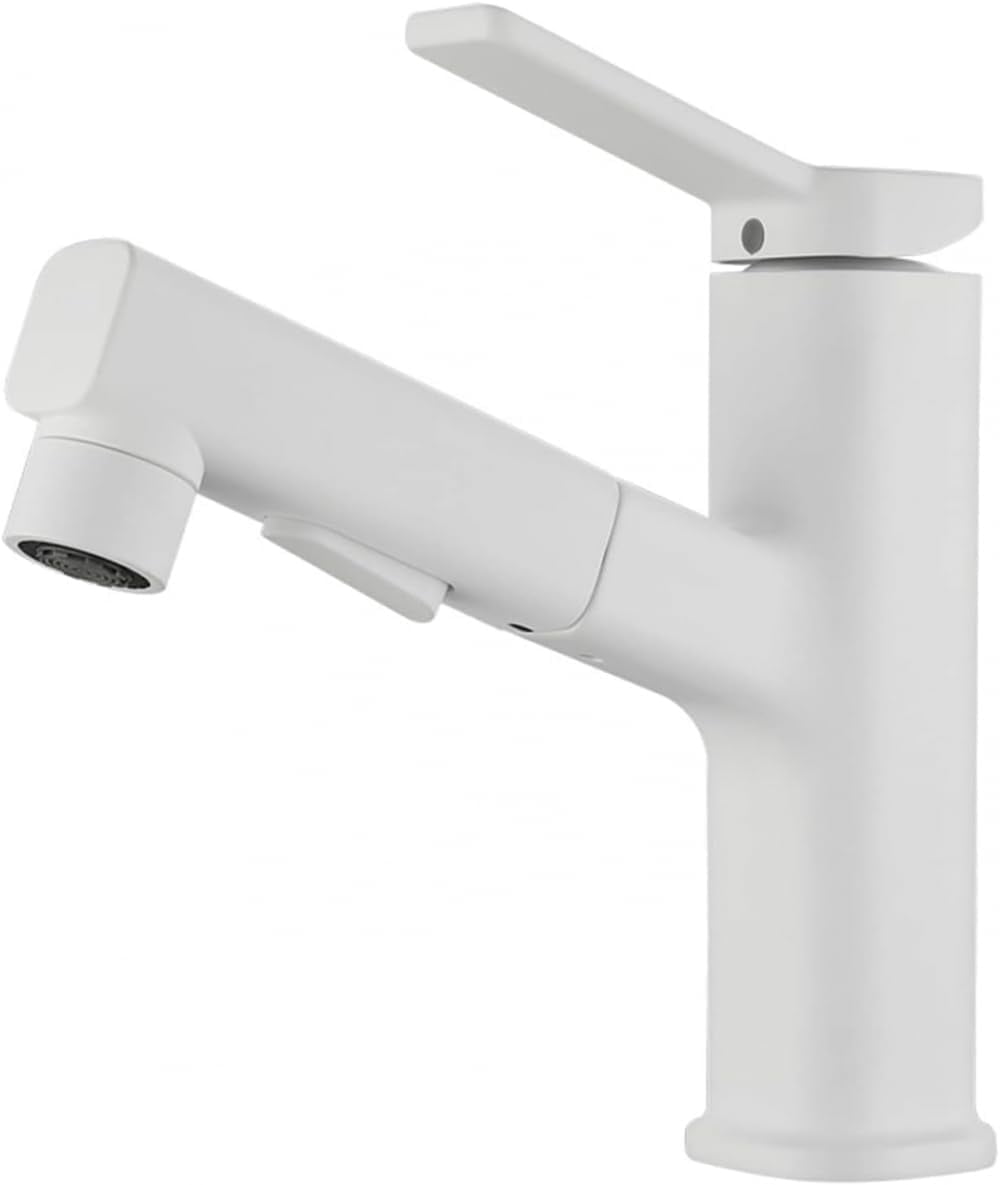 Bathroom Sink Faucet with Pull Out Sprayer White Hot and Cold Pull Down ...