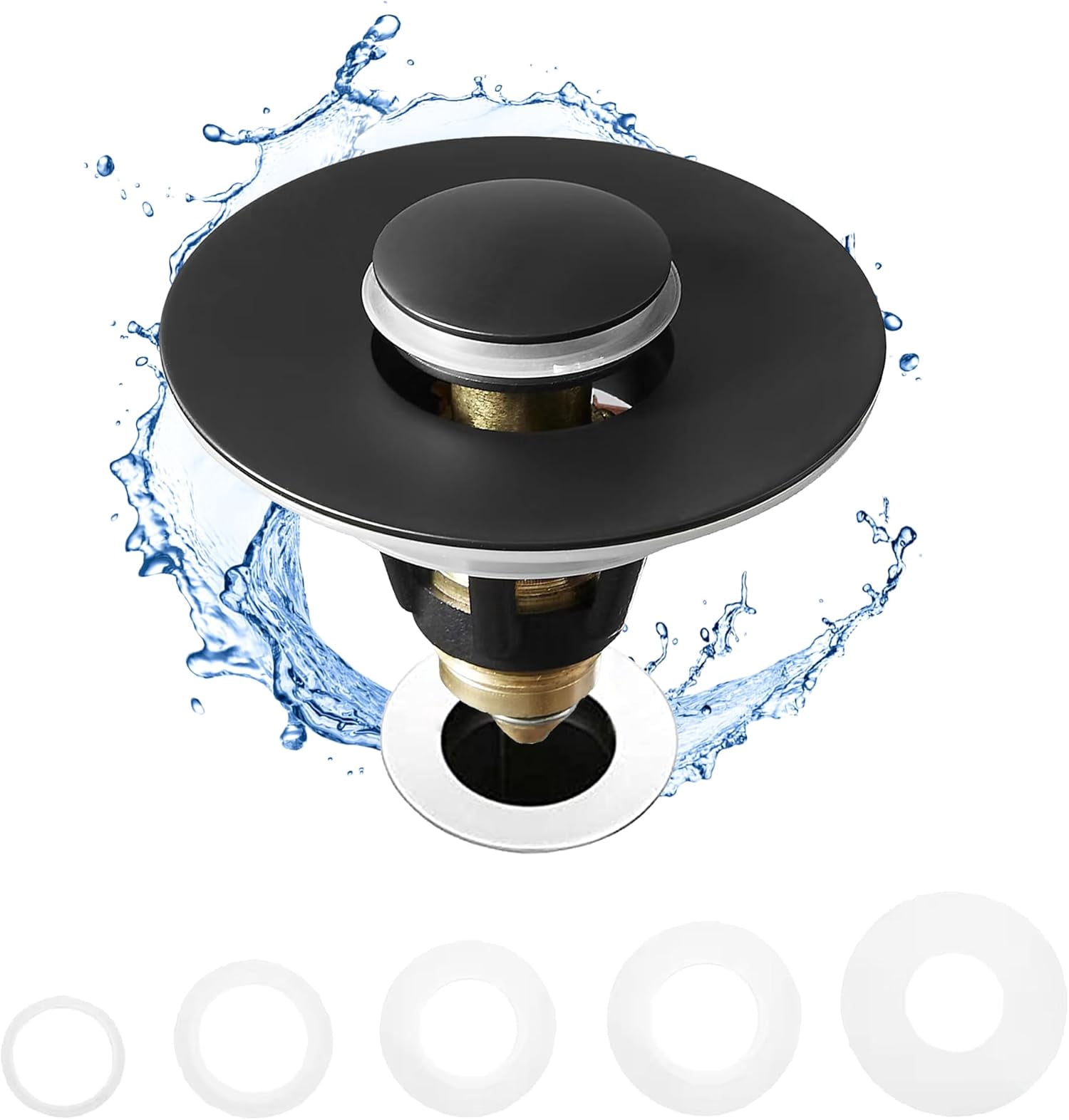 Bathroom Sink Stopper, 1.1-1.77 Inch Basin Pop Up Black Sink Drain ...