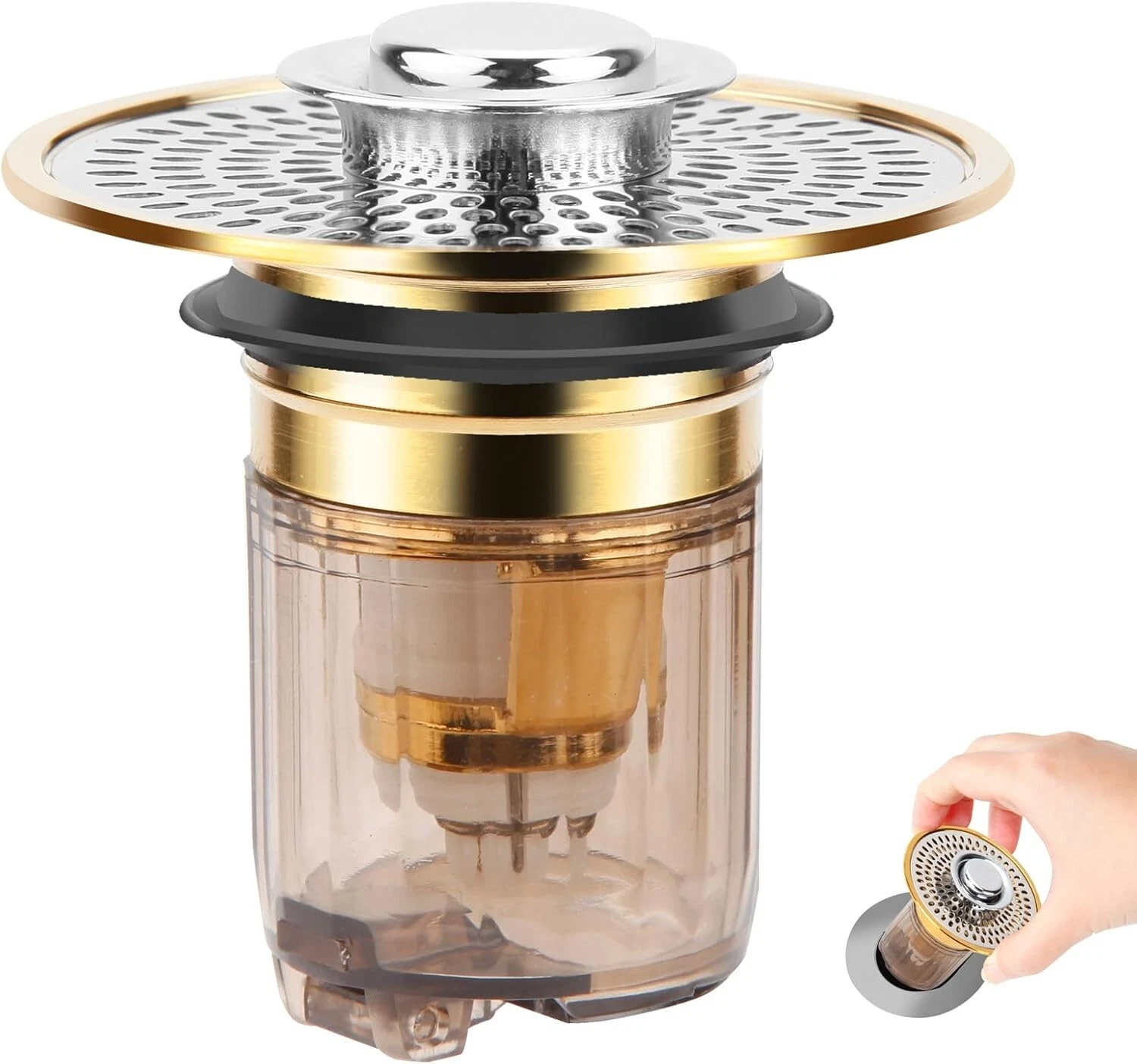 Bathroom Sink Stopper And Sink Drain Strainer 2 In 1 Catches Hair (Gold ...