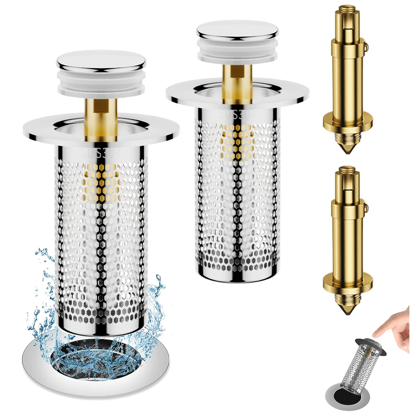 Bathroom Sink Stopper Hair Catcher,Long-Styled Pop-Up Sink Drain ...