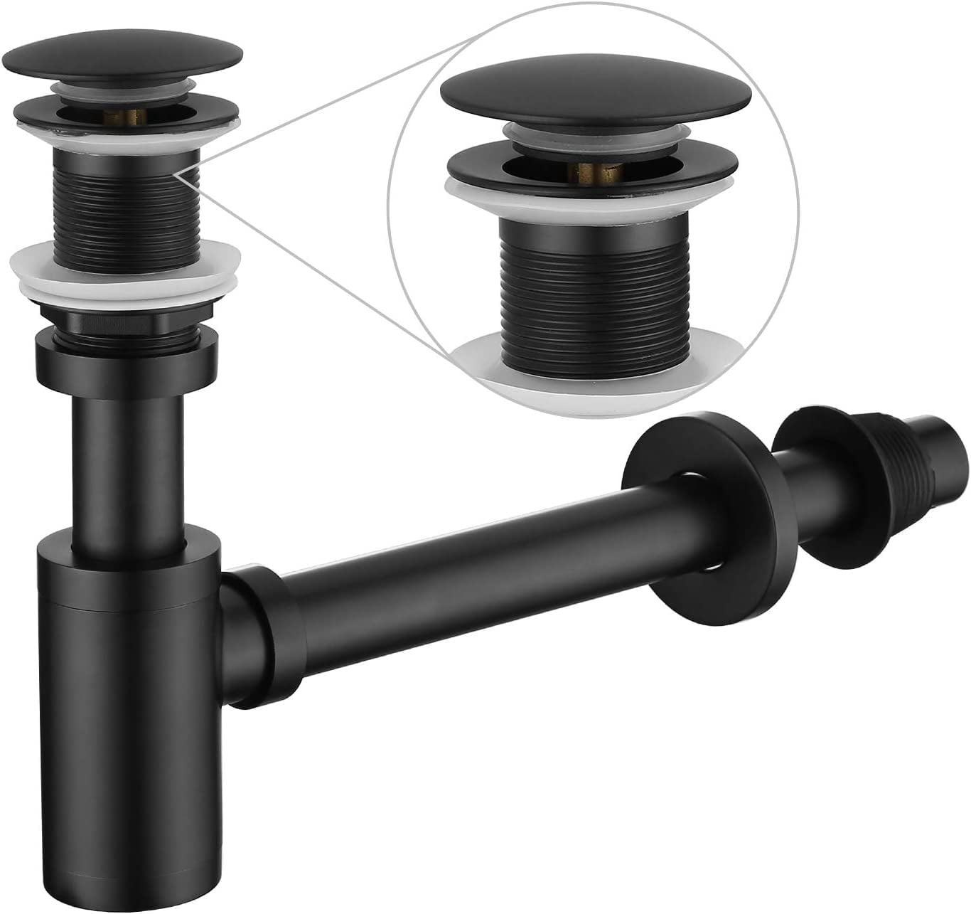 Bathroom Sink Stopper P-Trap Complete Set Adjustable 1-1/4 Sink Drain ...