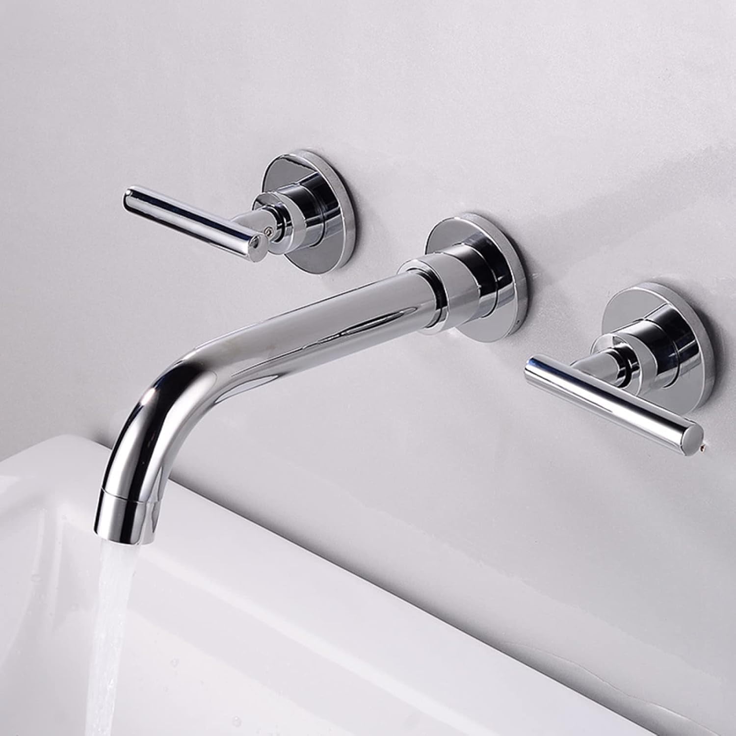 Bathroom Sink Taps Wall Mounted Chrome-Plated, Solid Brass, 360° Swivel ...