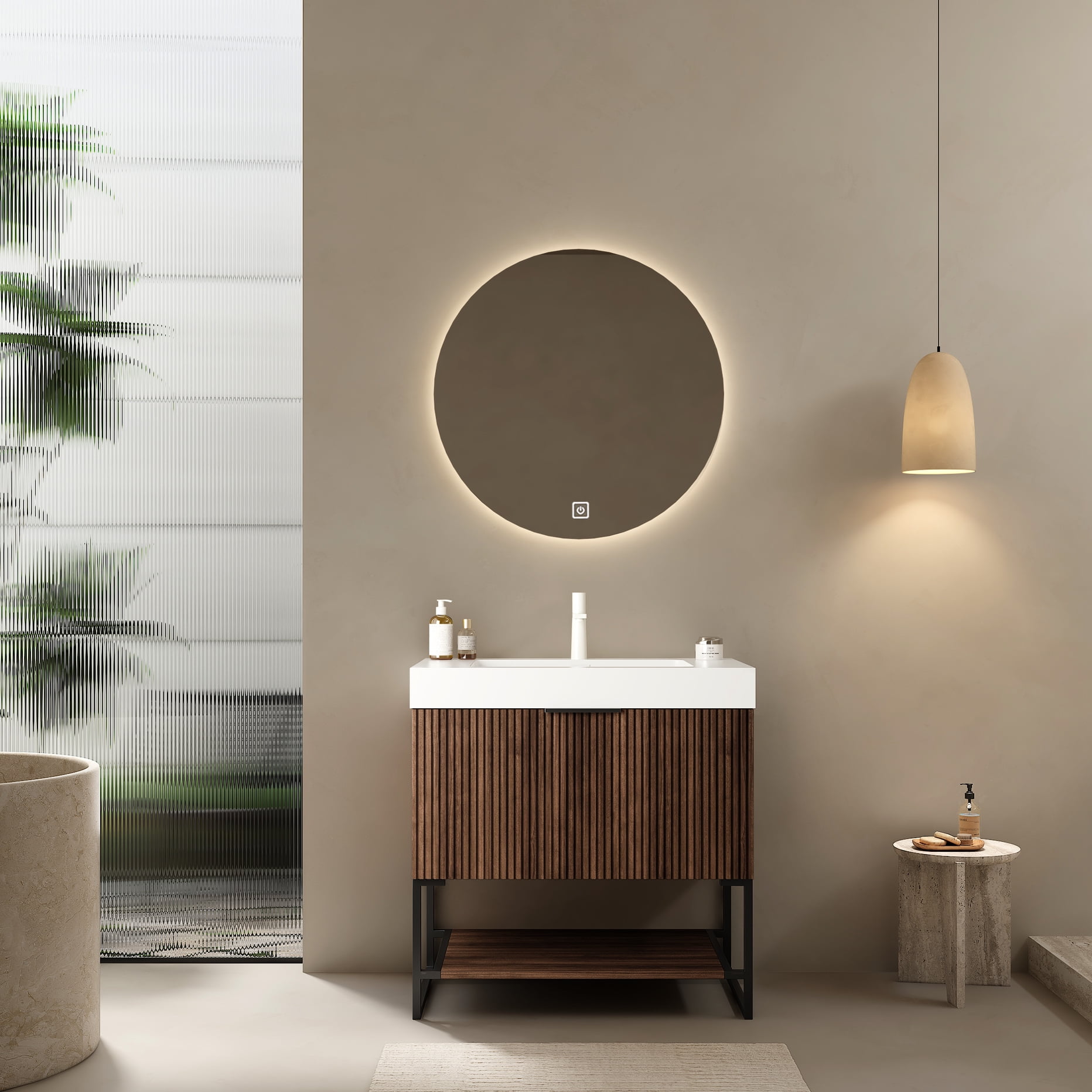 Bathroom Sink Vanity 30", Solid Surface Basin, Plywood Cabinet, Retro ...