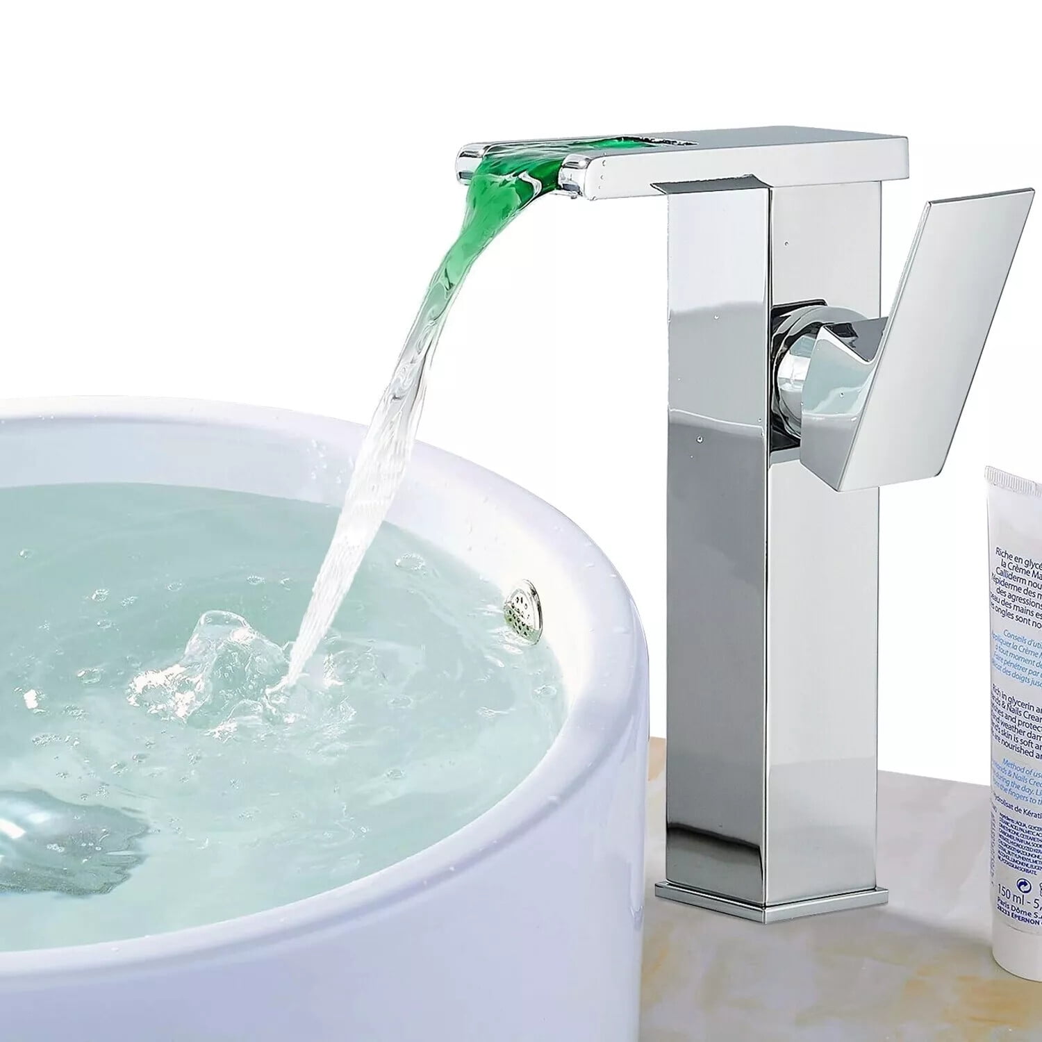 Bathroom Sink Vessel Faucet Single Handle LED Waterfall Basin Vanity ...