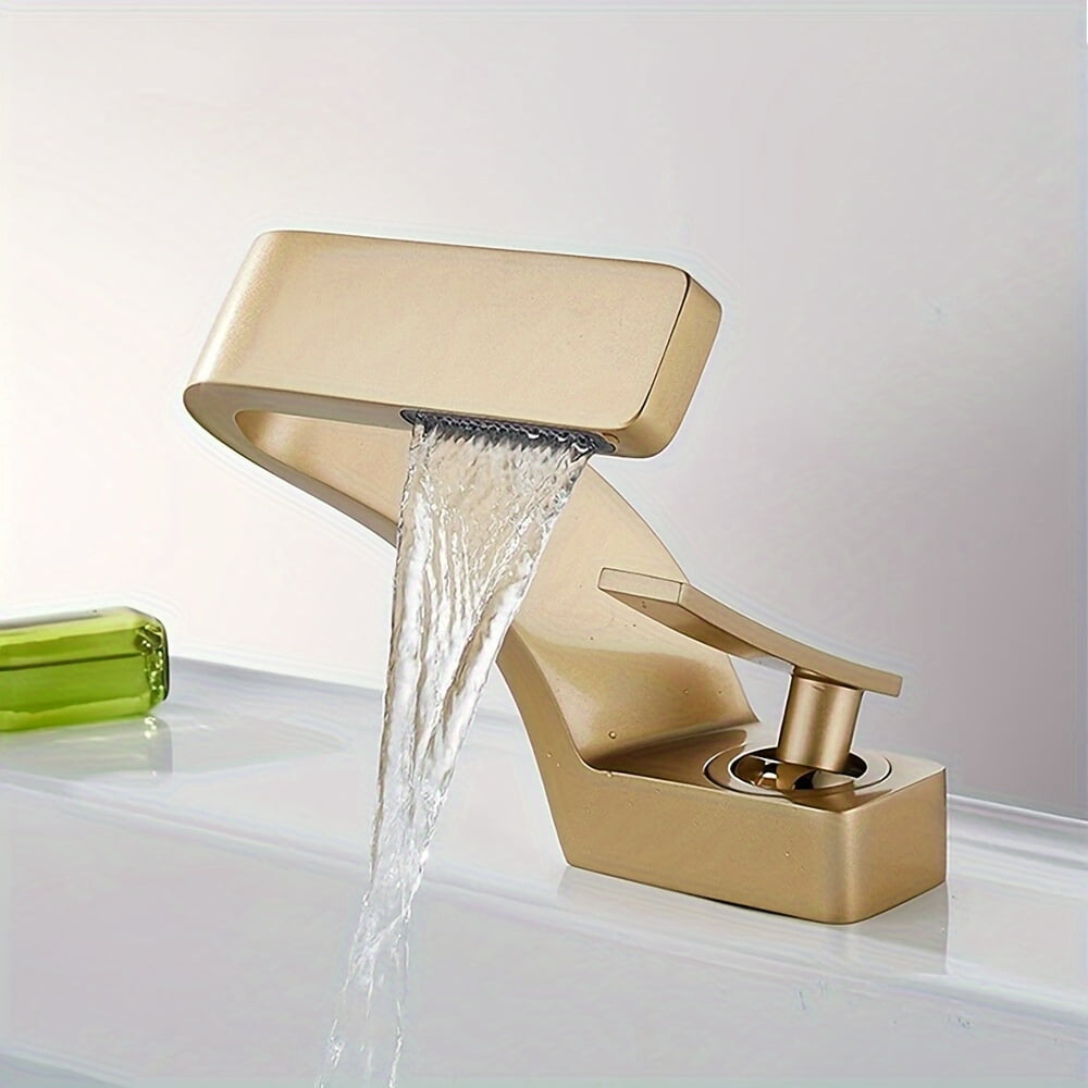 Bathroom Sink Waterfall Faucet, Single Handle Hot And Cold Water Mixer ...