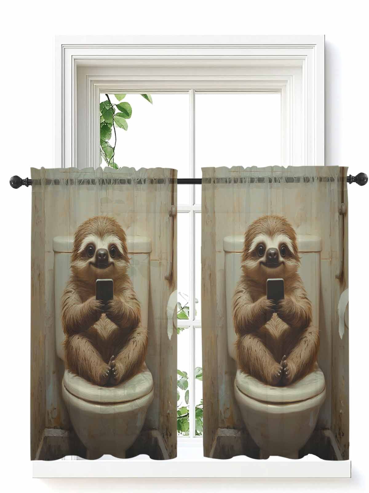 Bathroom Sloth Curtains 54 Inch Length, Sheer Curtains for Bedroom ...