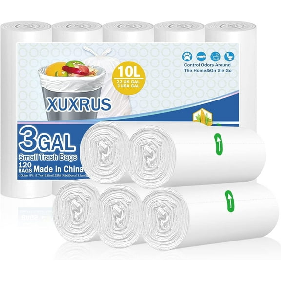 3 Gallon Small Trash Bags 120 Counts White Garbage Bags Small Bathroom ...