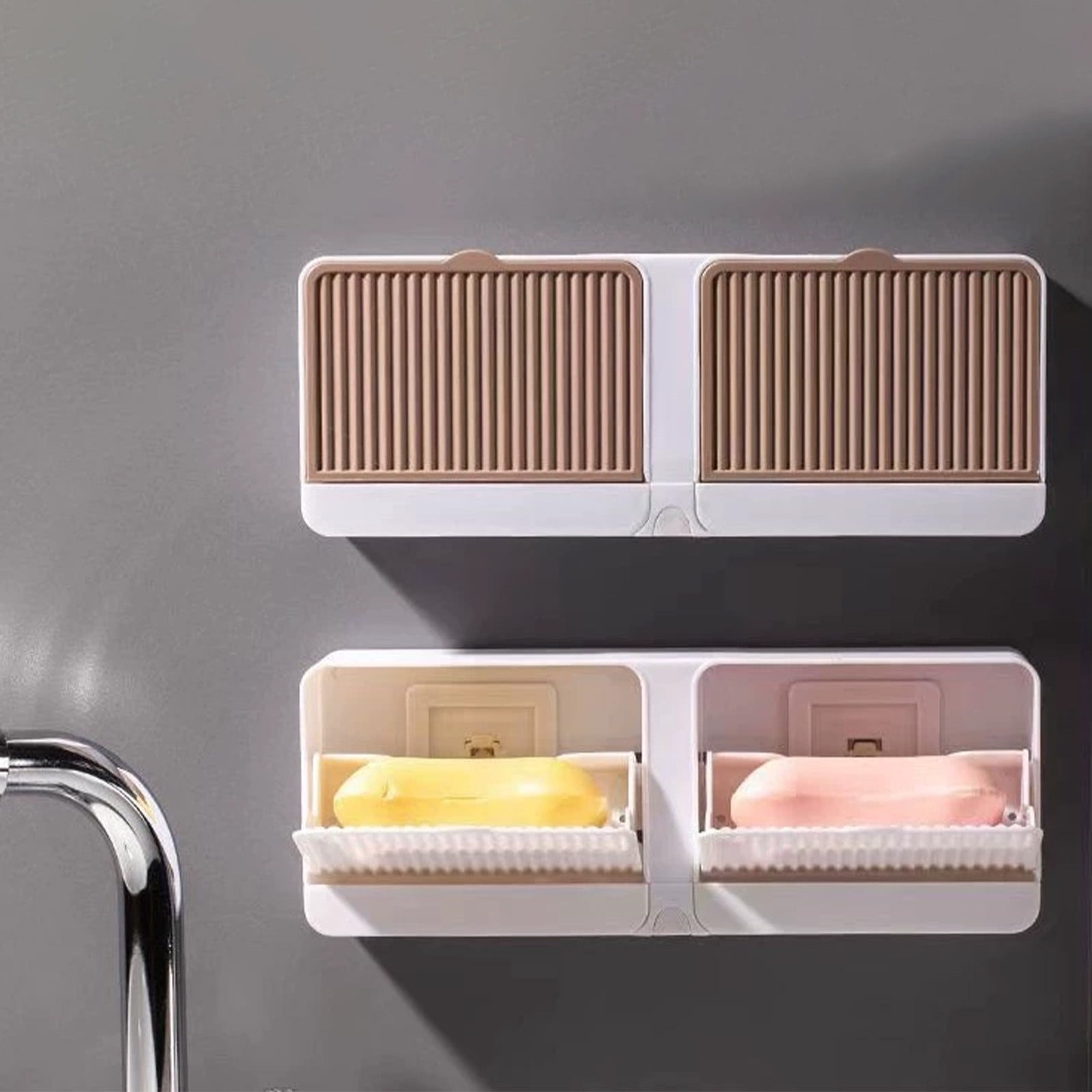 Bathroom Soap Box Wall-Mounted Double-Compartment Drainable Soap Holder ...