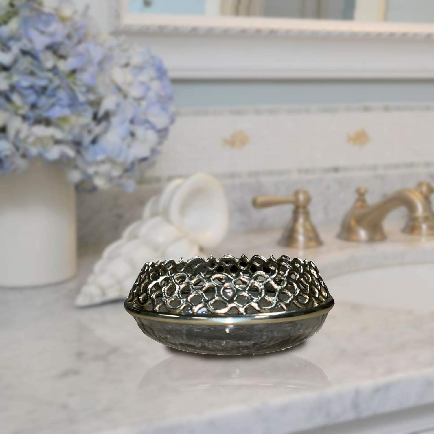 Bathroom Soap Dish - Decorative Gold Finish Design and Textured Black ...