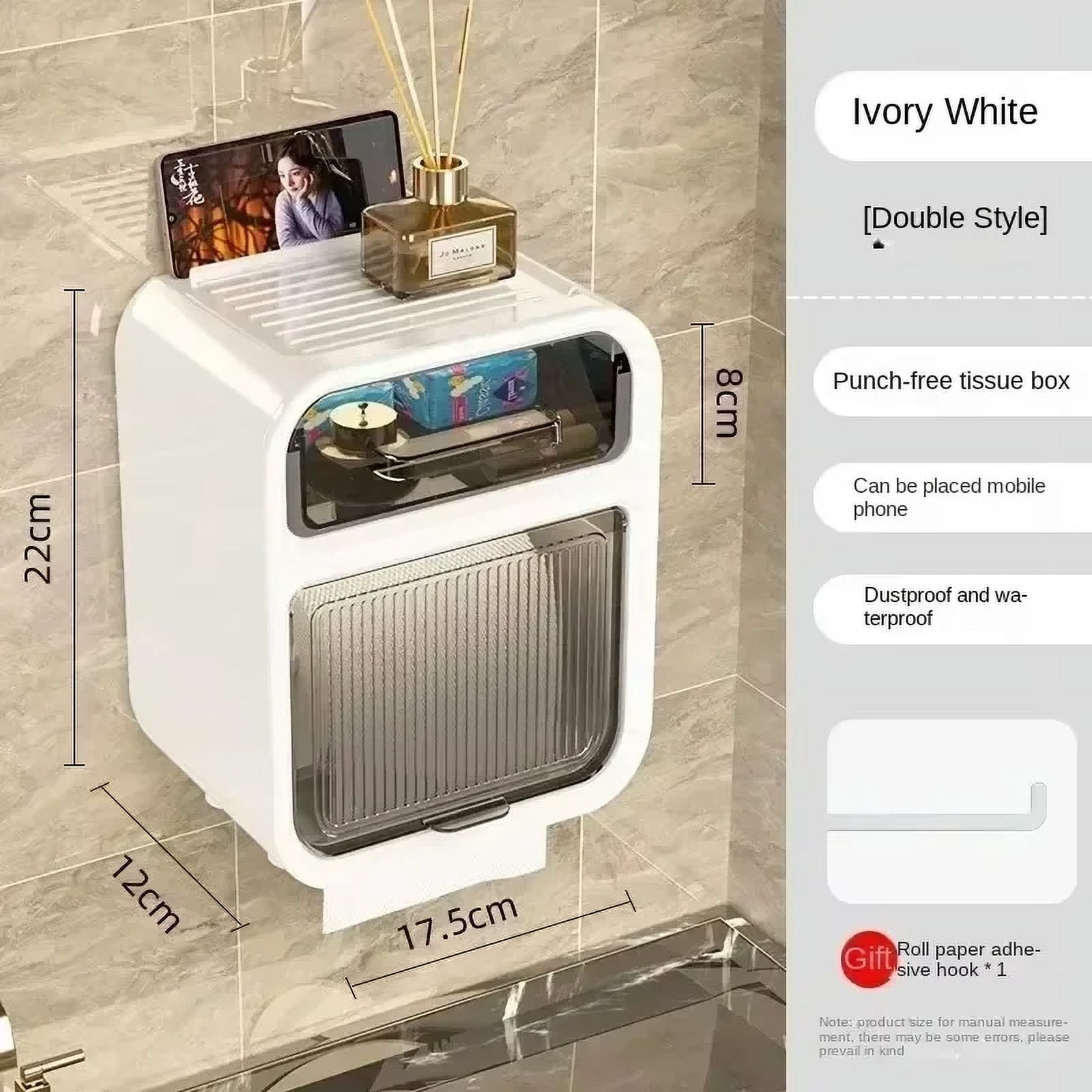 Bathroom Square Tissue Box Wall-Mounted Toilet Tissue Holder Storage ...