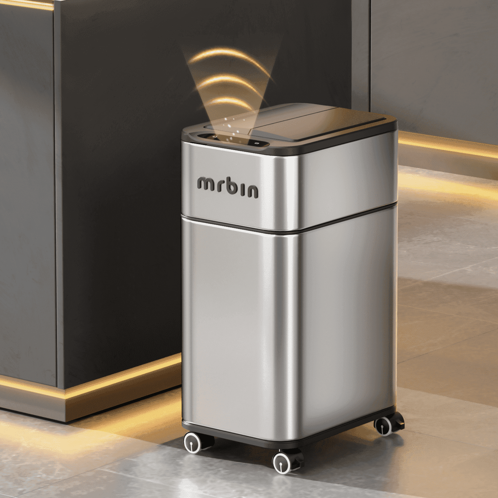 Bathroom Stainless Steel Adsorption Motion Sensor Trash Can with ...