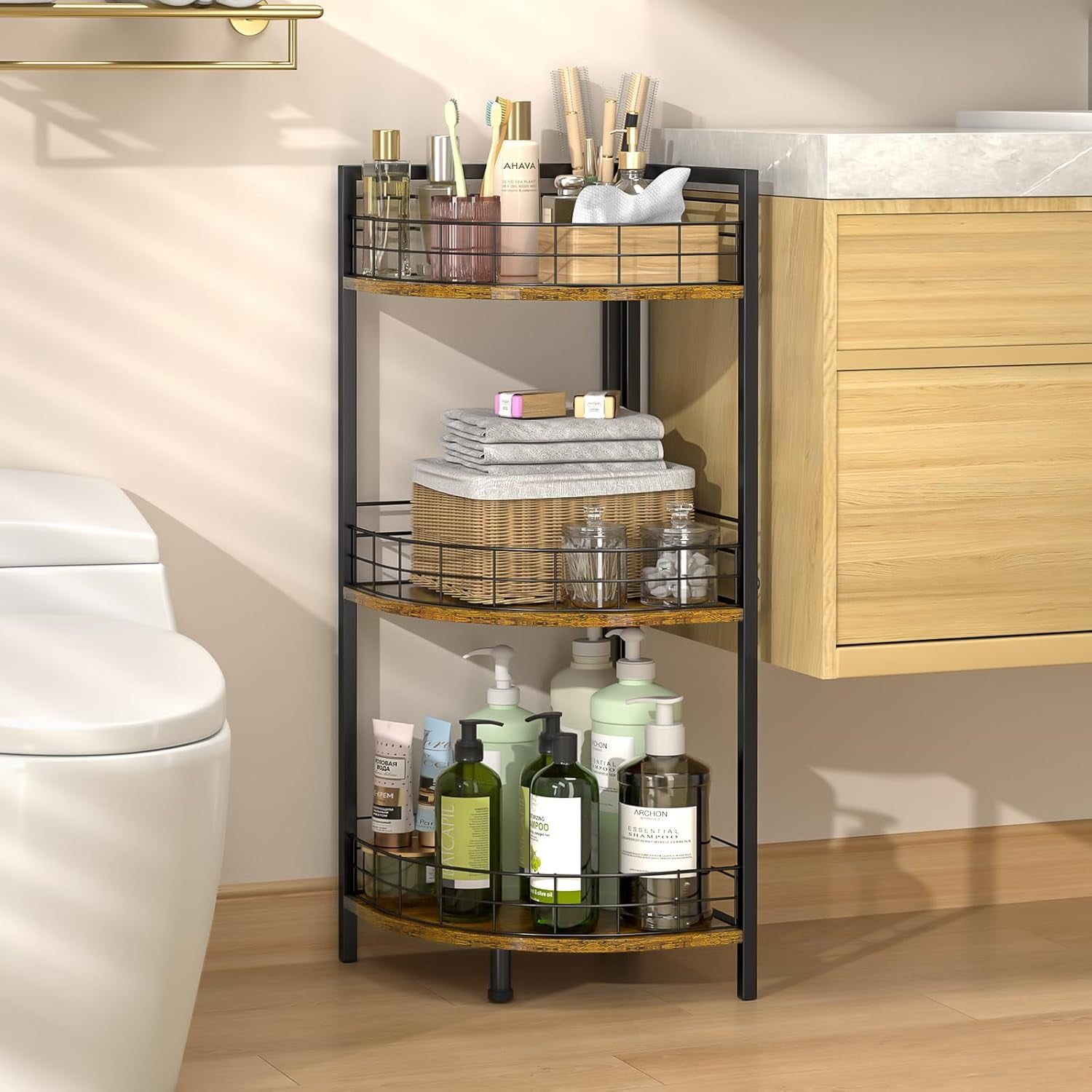 Bathroom Standing Shelf, 3 Tier Open Floor Shelves, Free-Standing Shelf ...