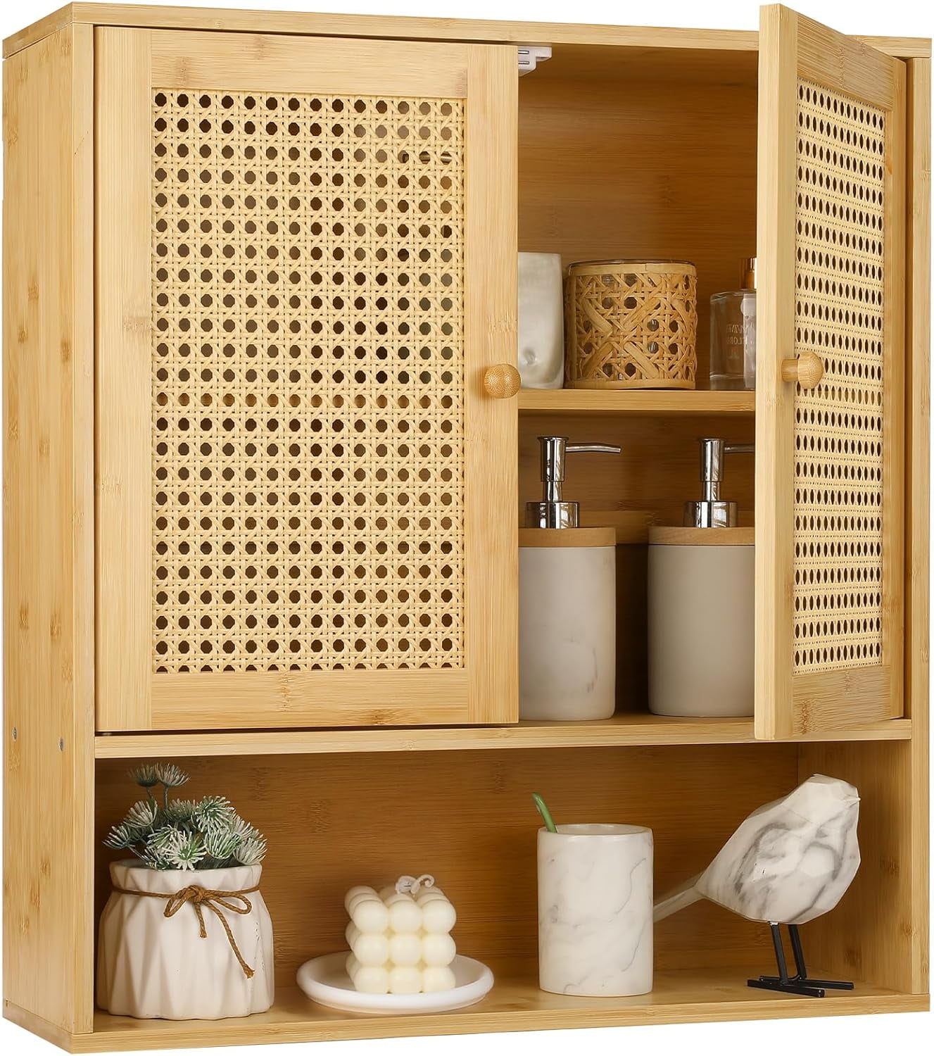 Bathroom Storage Bamboo Cabinet Wall Mount, Rattan Medicine Cabinet ...