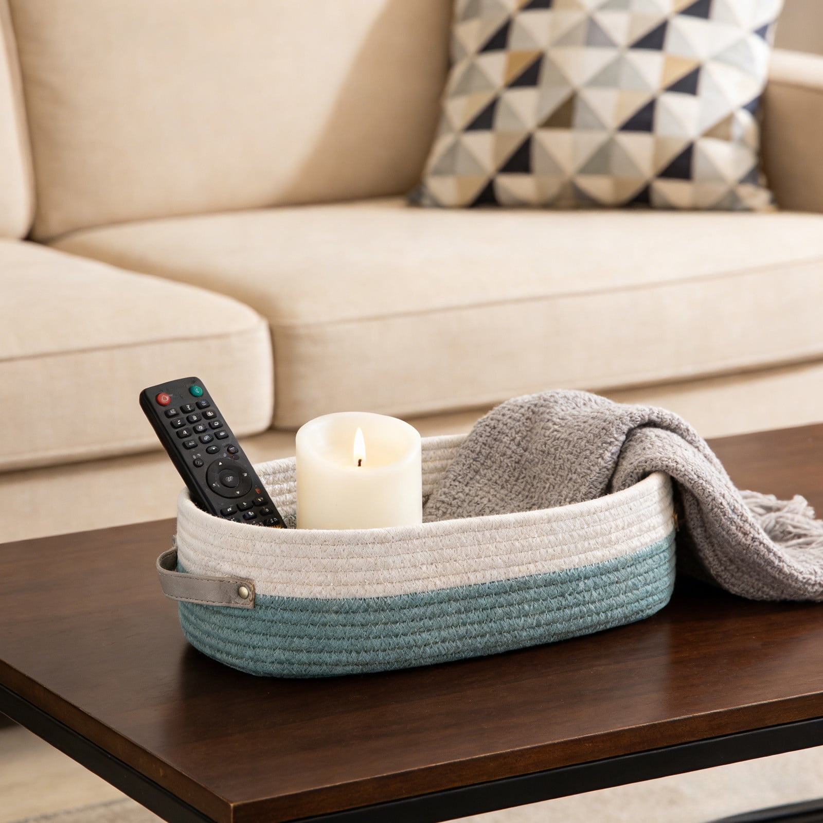 Bathroom Storage Basket with Leather Handles – Cotton Rope Woven Design ...