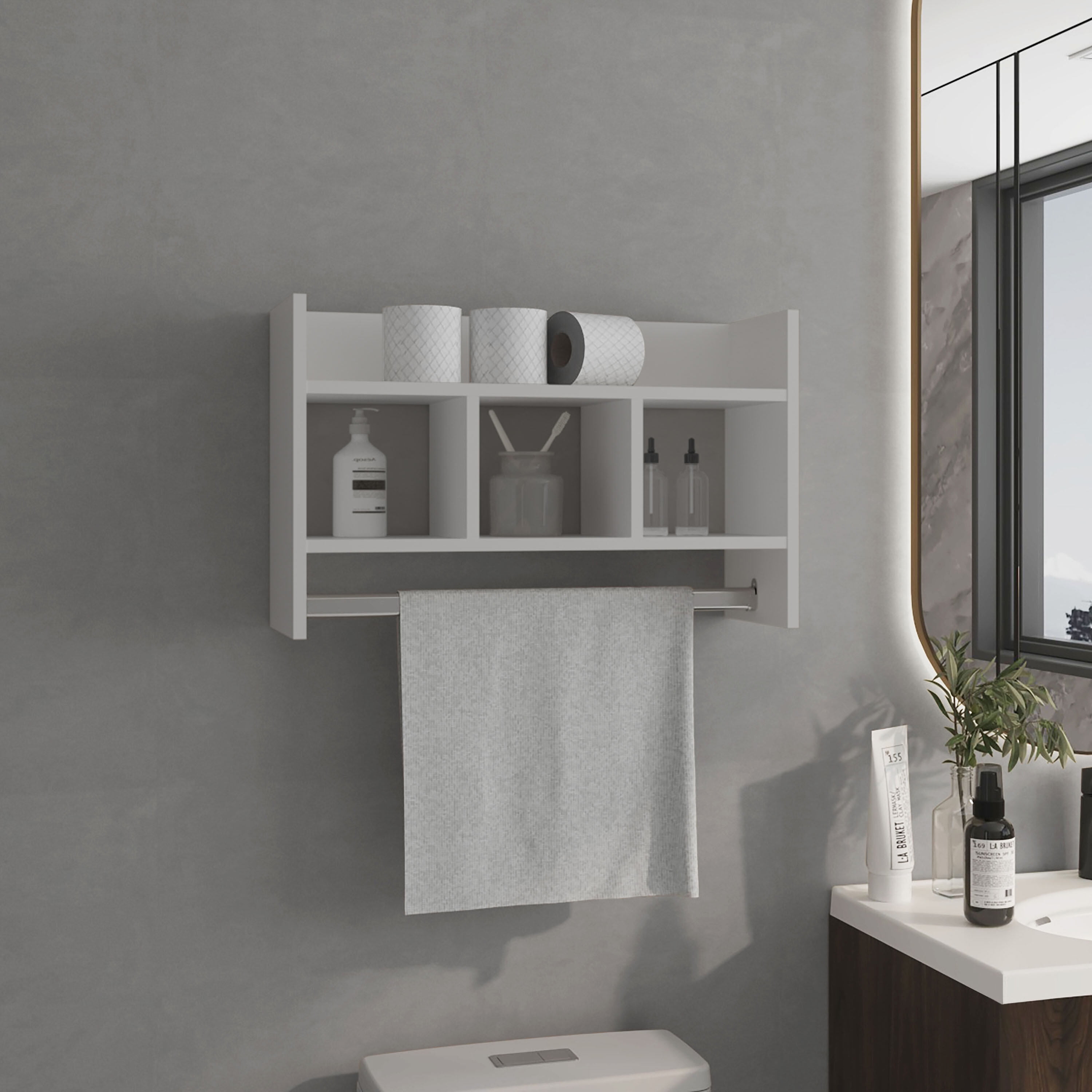 Bathroom Storage Cabinet Bathroom Wall Shelf with Towel Bar, Compact ...