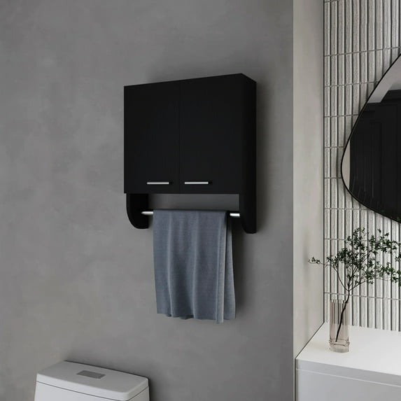 Bathroom Storage Cabinet / Black, 2 - Door, Wall - Mounted with Towel ...