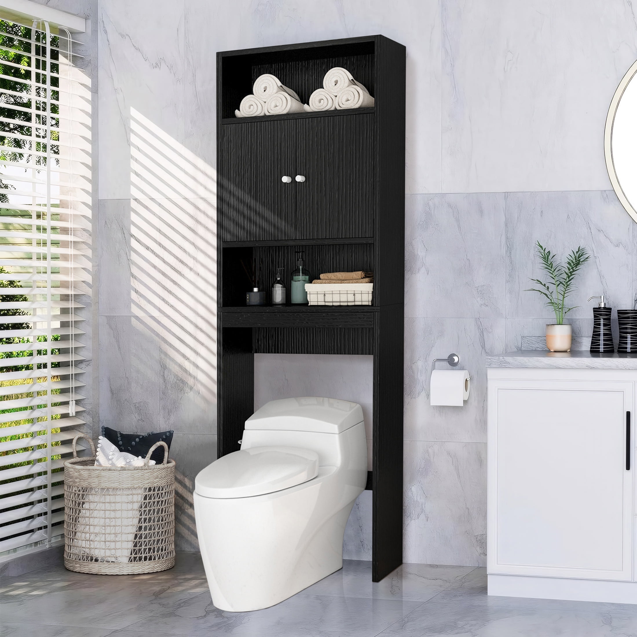 Bathroom Storage Cabinet, Black Over-The-Toilet Bathroom Storage, Home ...