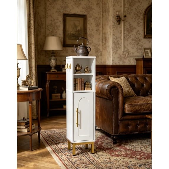 Bathroom Storage Cabinet, Corner Floor Cabinet with Door & Shelves, 2 ...