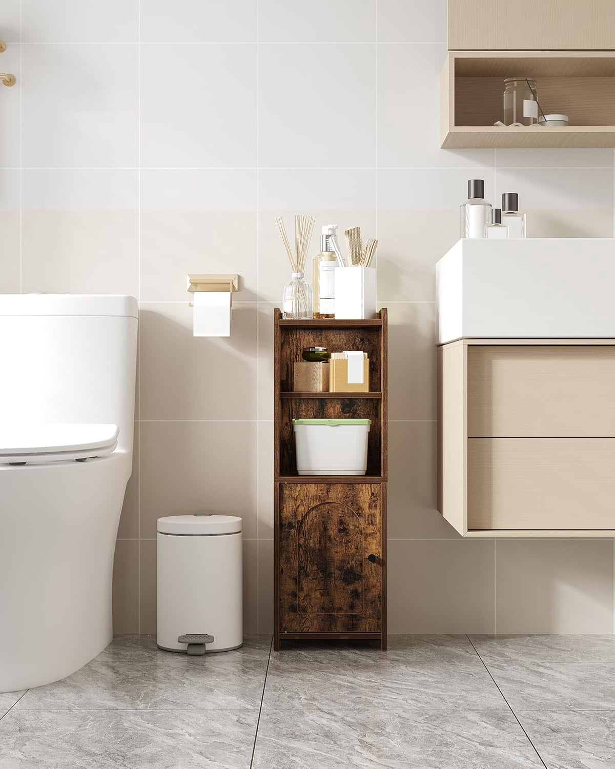 Bathroom Storage Cabinet, Corner Floor Cabinet with Doors and ...