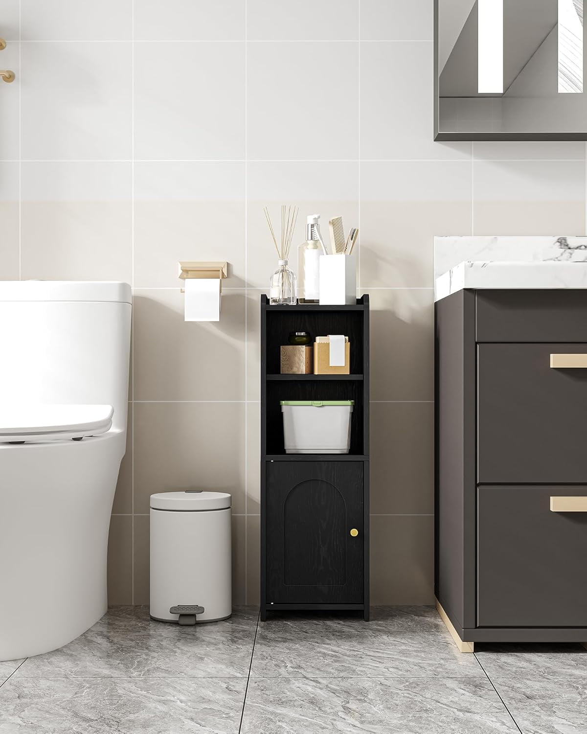 Bathroom Storage Cabinet, Corner Floor Cabinet with Doors and ...