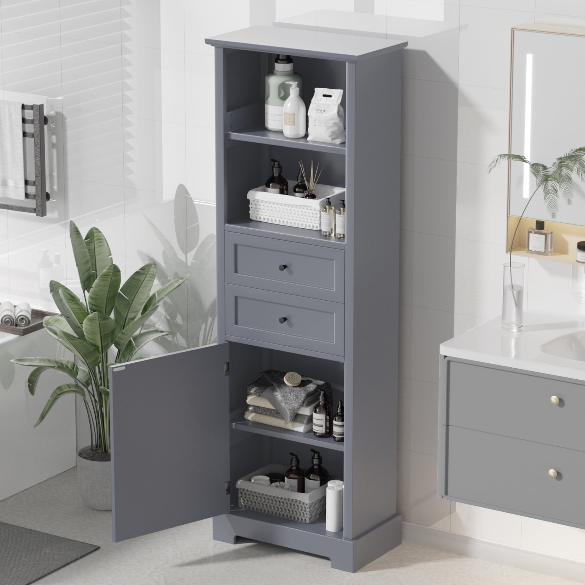Bathroom Storage Cabinet with Door, Bbathroom Cabinets Freestanding ...