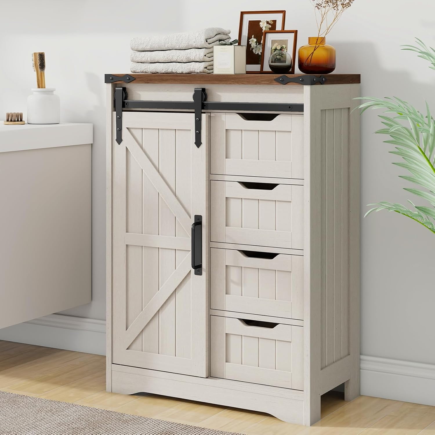 Bathroom Storage Cabinet Farmhouse Bathroom Floor Cabinet with 4 ...
