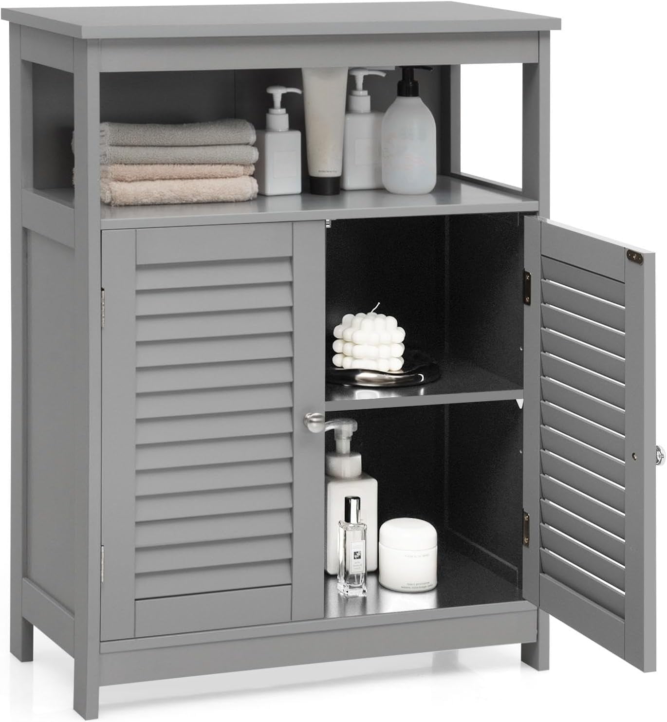 Bathroom Storage Cabinet, Freestanding Bathroom Storage Organizer w/Double Shutter Doors ...