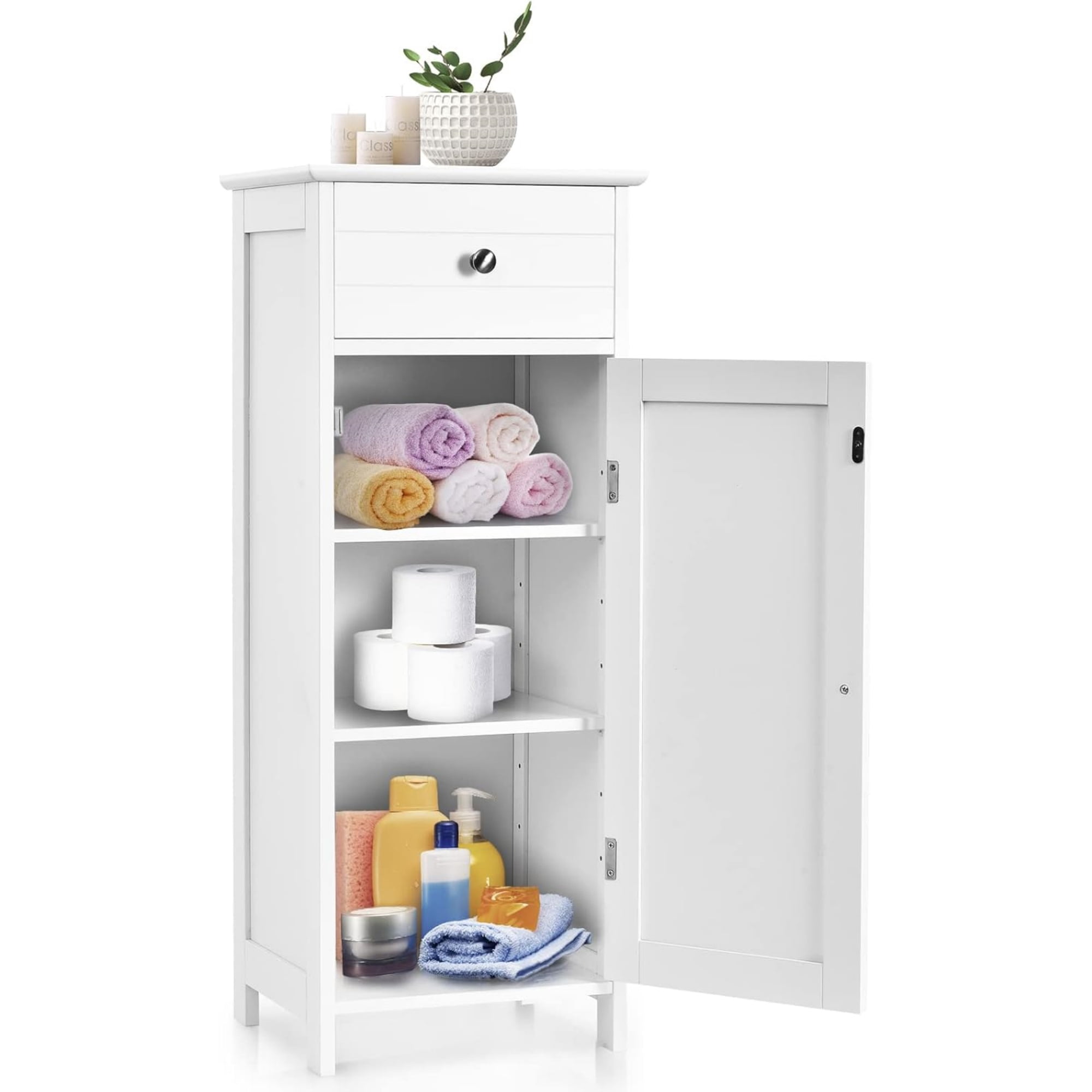 Bathroom Storage Cabinet, Single Door Floor Cabinet with Drawer and 3 ...