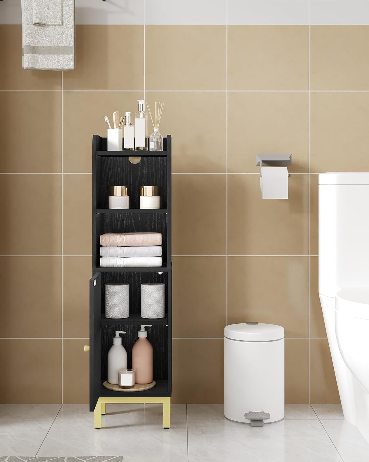 Bathroom Storage Cabinet, Small Corner Floor Cabinet with Door and ...