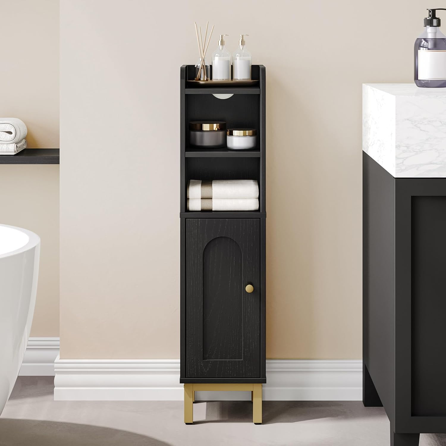 Small Bathroom Storage Cabinet with Door and Adjustable Shelf, Narrow ...