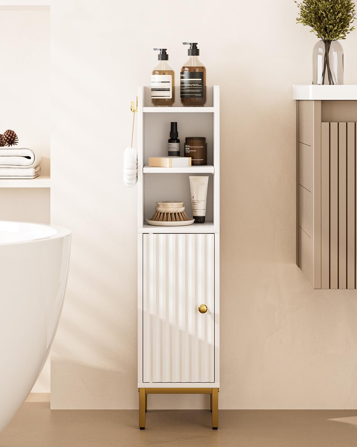 Bathroom Storage Cabinet, Small Corner Floor Hutch with Door and ...