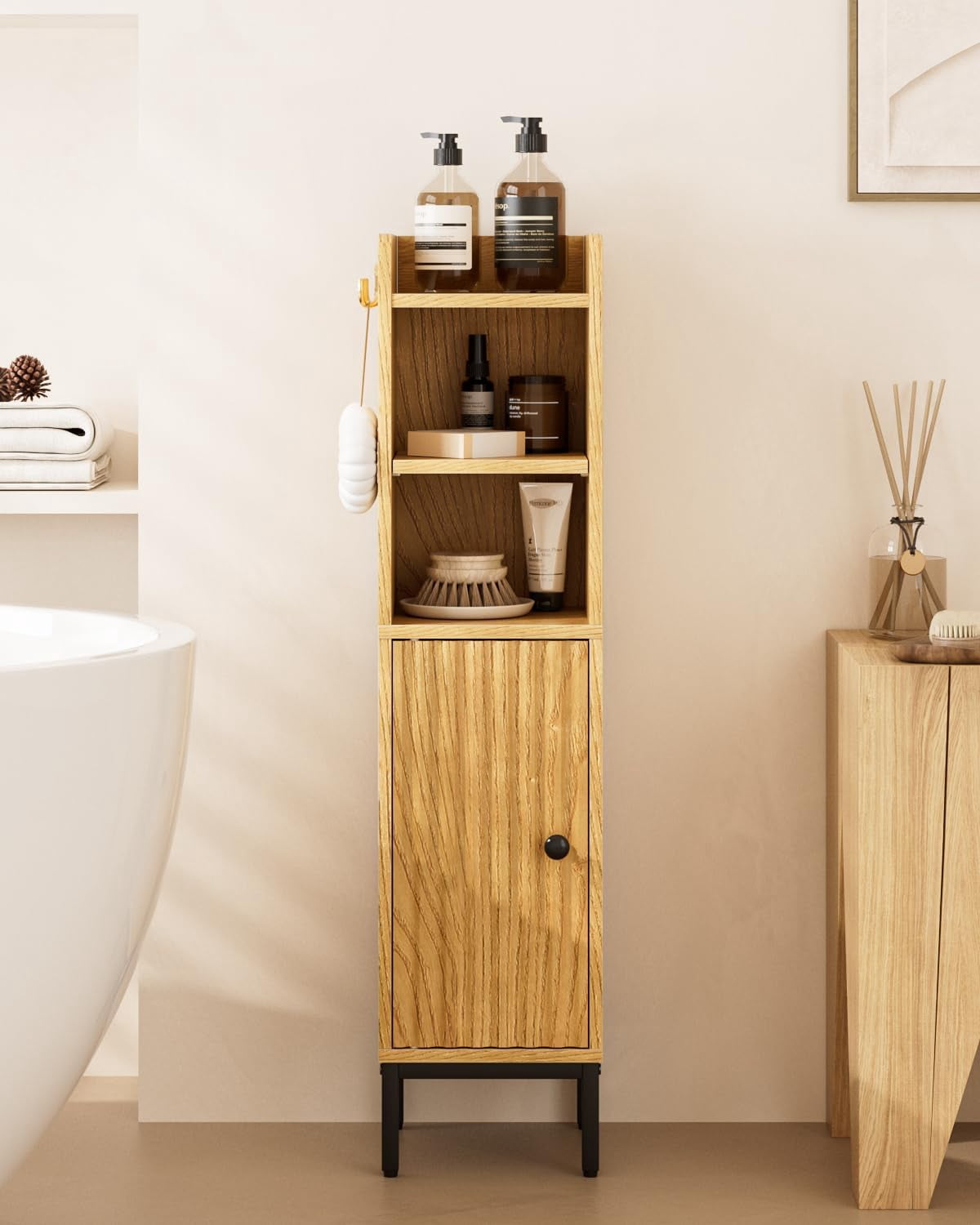 Bathroom Storage Cabinet, Small Corner Floor Hutch with Door and ...