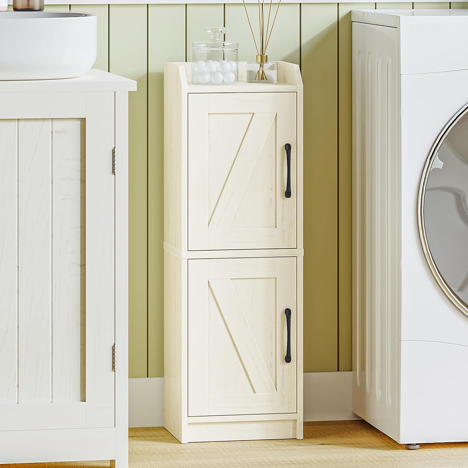 Bathroom Storage Cabinet, Small Farmhouse Corner Floor Cabinet with ...